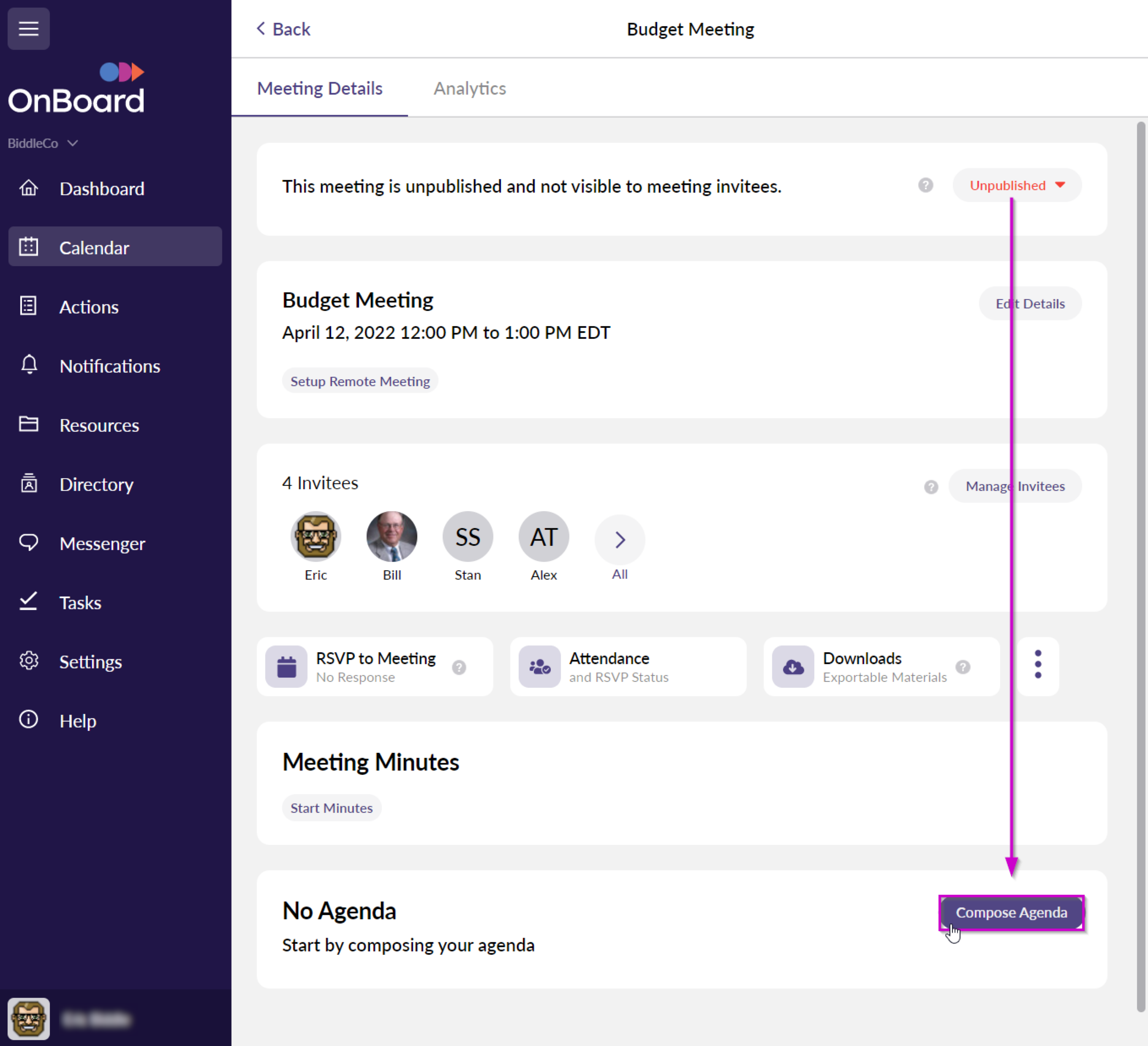 Creating the Meeting's Agenda and Uploading Documents – OnBoard Help Center