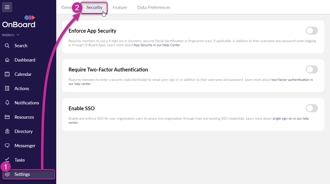 Managing Organization Security Settings – OnBoard Help Center