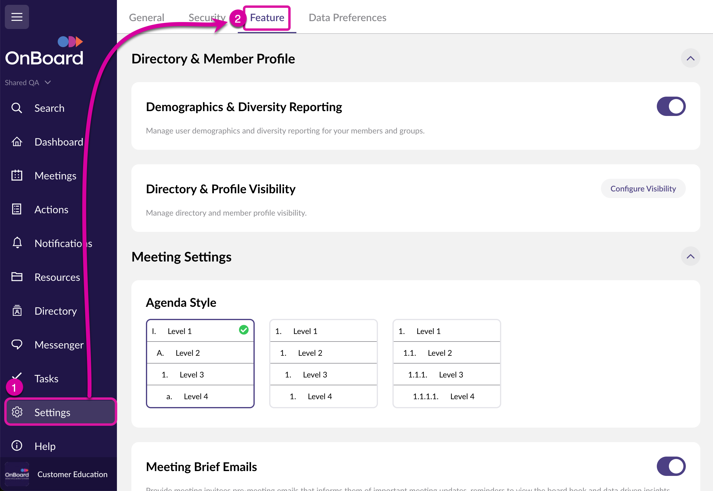Managing Organization Feature Settings – OnBoard Help Center