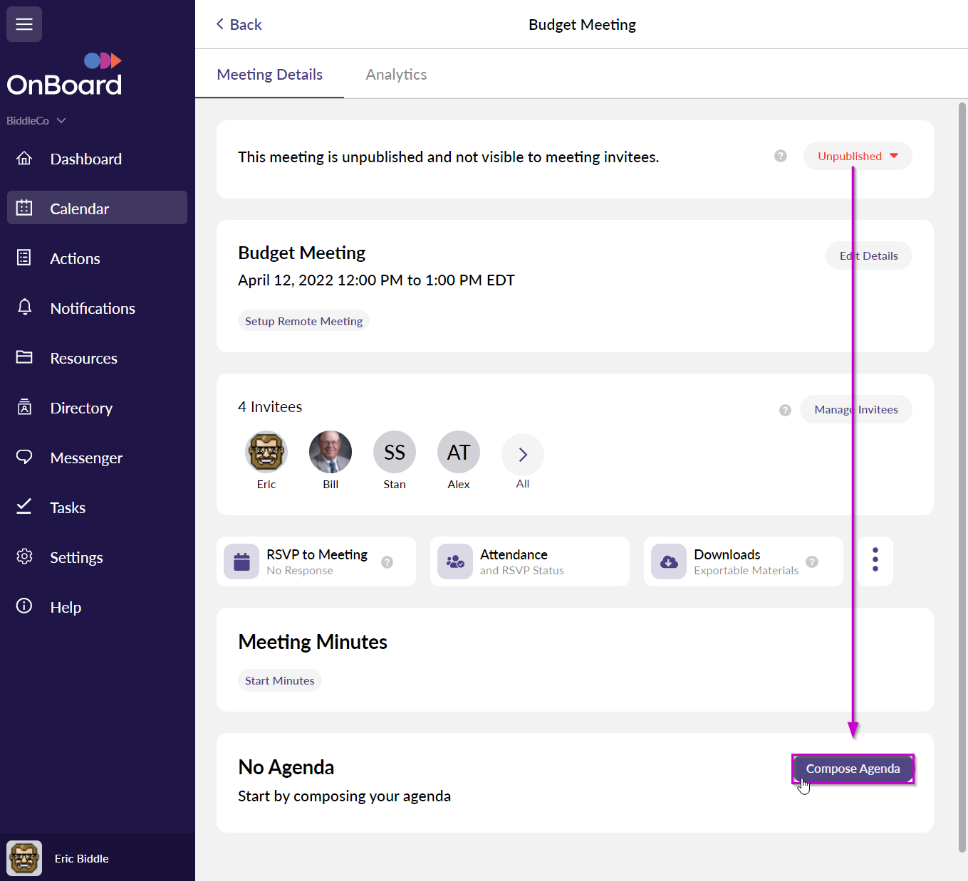 Creating the Meeting's Agenda and Uploading Documents – OnBoard Help Center